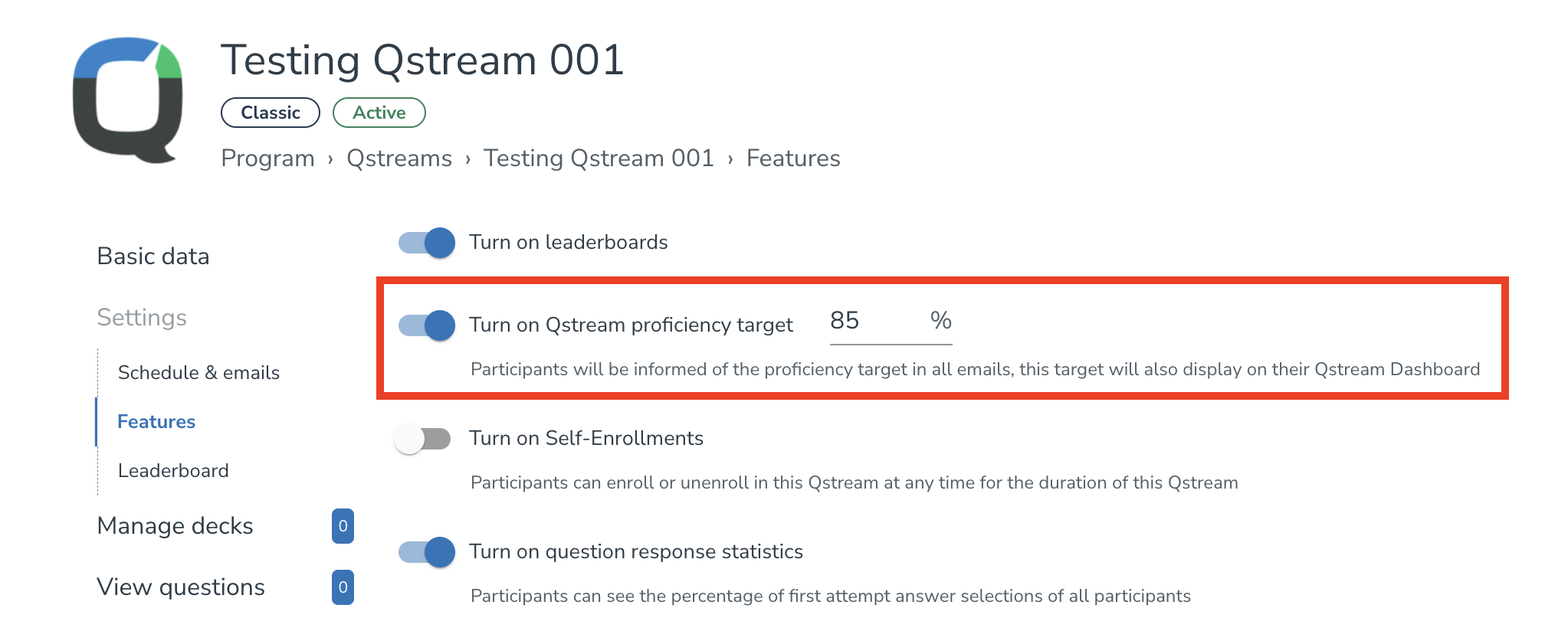 Proficiency Target – Qstream Support