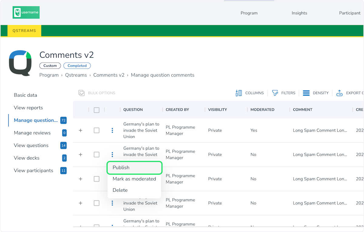 Reporting Manager Functionality – Qstream Support