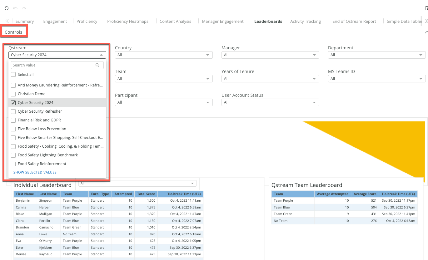 Leaderboards Tab – Qstream Support
